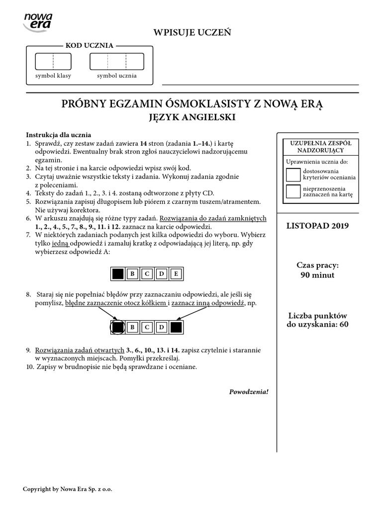 Arkusz Jezyk Angielski E8 Listopad 2019 | PDF