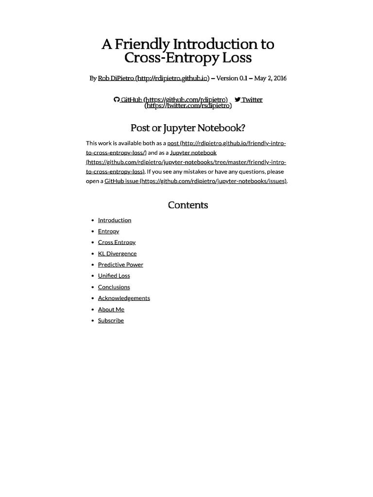 A Friendly Introduction To Cross Entropy Loss | PDF A Friendly Introduction To Cross Entropy Loss | PDF