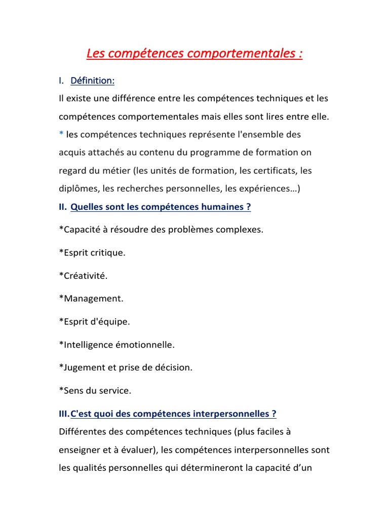 Les Compétences Comportementales | PDF | Compétence (Ressources ...