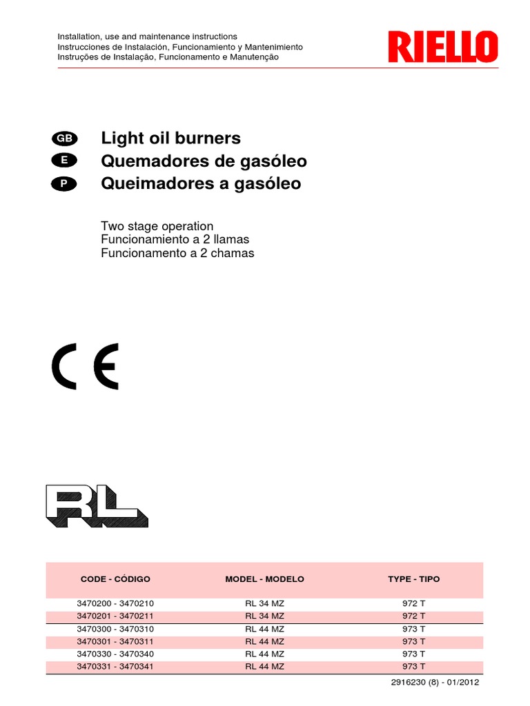 RL34 Light Oil Burner Manual | PDF | Valve | Boiler