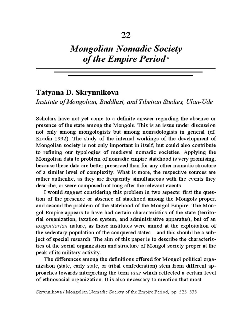 75807-Skrynnikova-Mongolian Nomadic Society of Empire Period-A011 | PDF | Rituals | Kinship