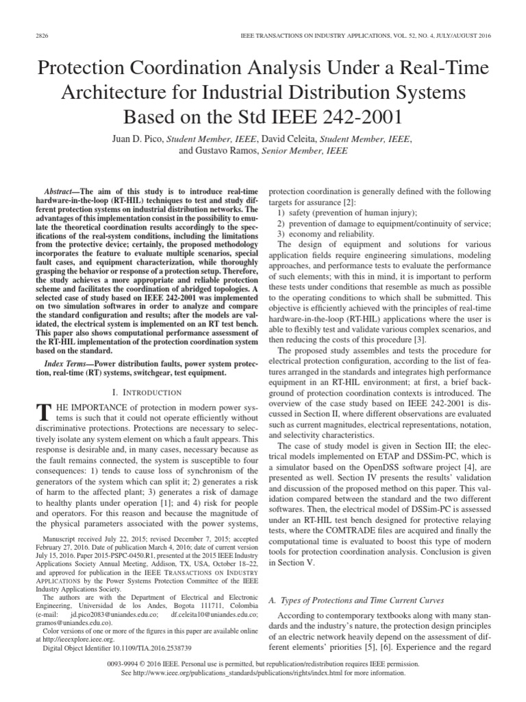 Protection Coordination Analysis Under A Real-Time Architecture For Industrial Distribution ...