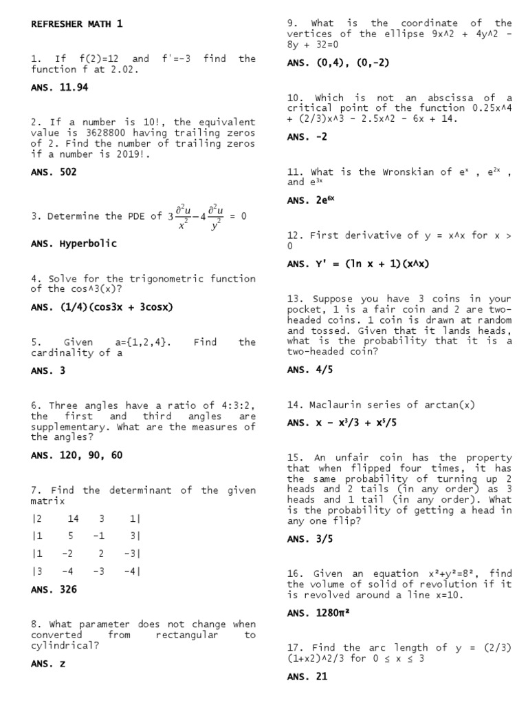 Math Refresher 1 | PDF | Volume | Angle