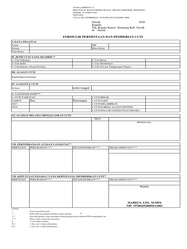 Contoh Pengajuan Cuti Tahunan | PDF