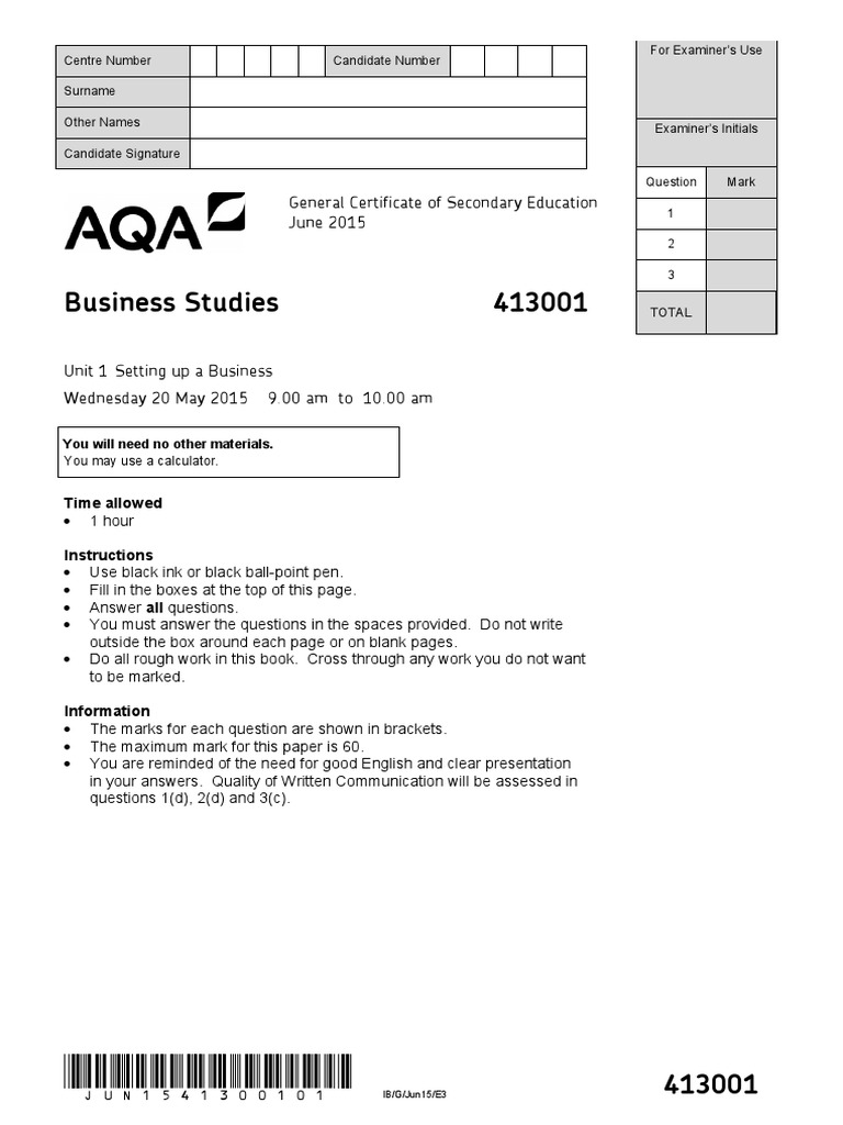 AQA-Business Studies-413001-JUN15 | PDF | Getty Images | Economies