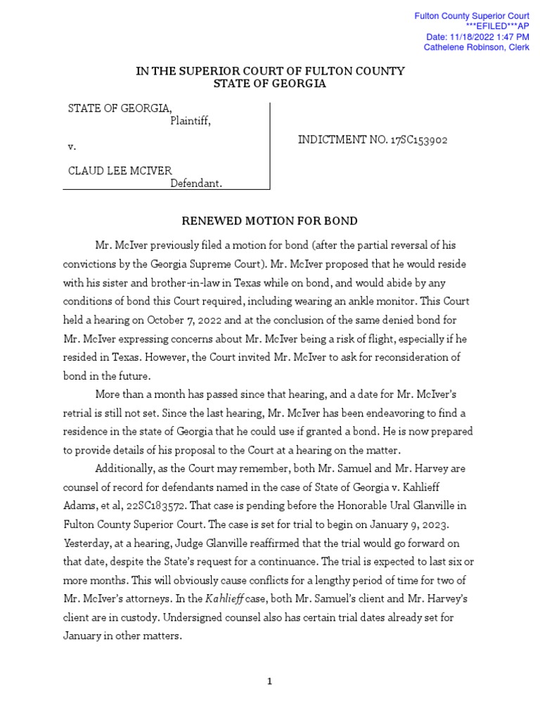 Tex McIver New Bond Motion | PDF | Criminal Law | Government