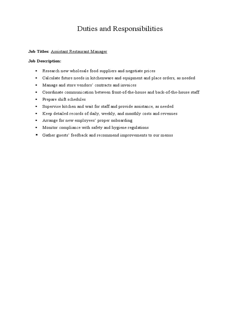 Duties and Responsibilities Organizational Chart 3 | PDF