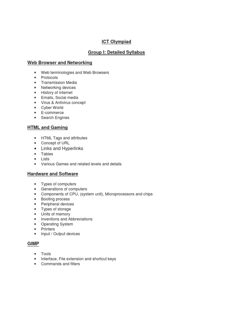 Syllabus ICT GPI and II | PDF | Computer Network | Operating System