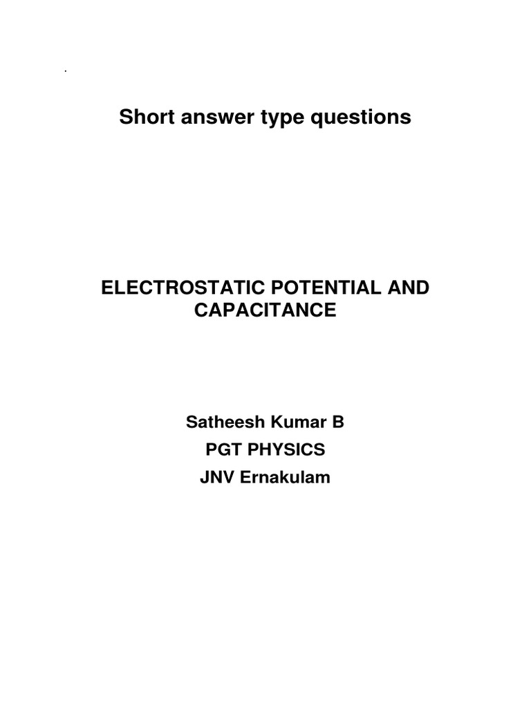 Short Answer Type Questions | PDF | Capacitance | Capacitor