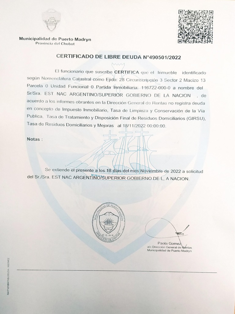 Certificado Libre Deuda | PDF