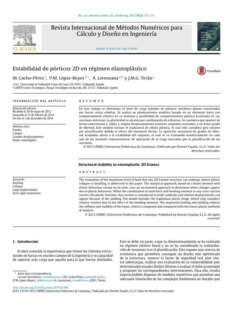 Estabilidad de P Rticos 2D e 2015 Revista Internacional de M Todos Num Ricos | PDF | Viga ...