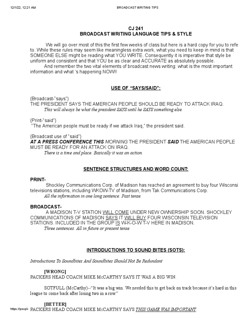 Broadcast Writing Tips | PDF | Linguistics | Human Communication