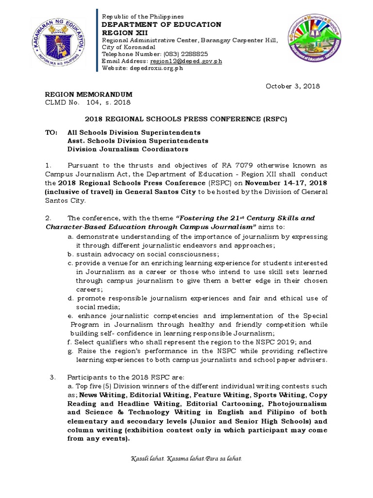 P 12-16 Region-Memo-CLMD-104-2018-Regional-Schools-Press-Conference ...