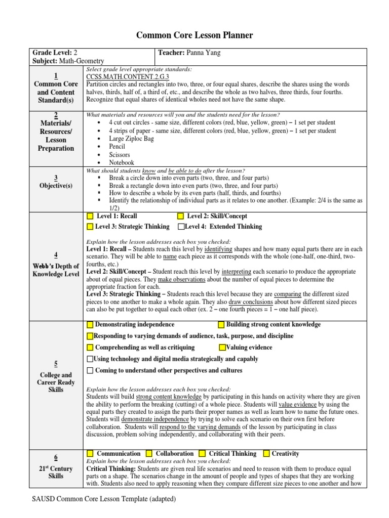 2nd Grade Math Geometry Lesson Plan | PDF | Critical Thinking | Thought