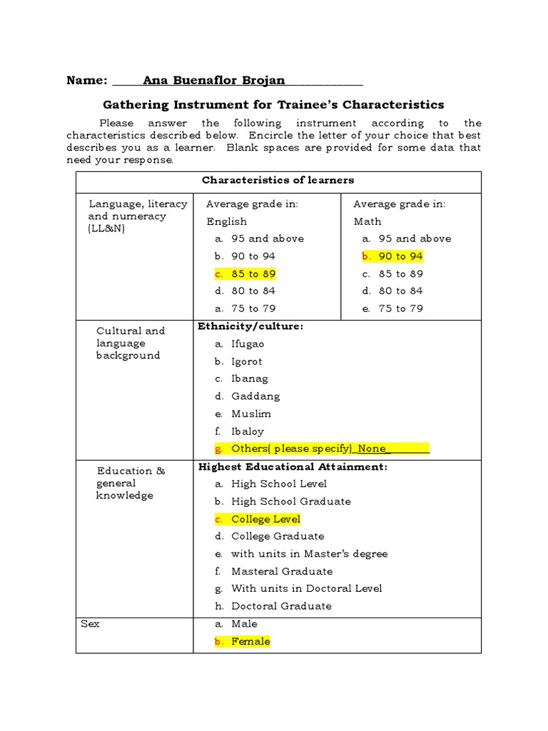Trainee Characteristics Gathering Instrument | PDF | Learning | Pedagogy