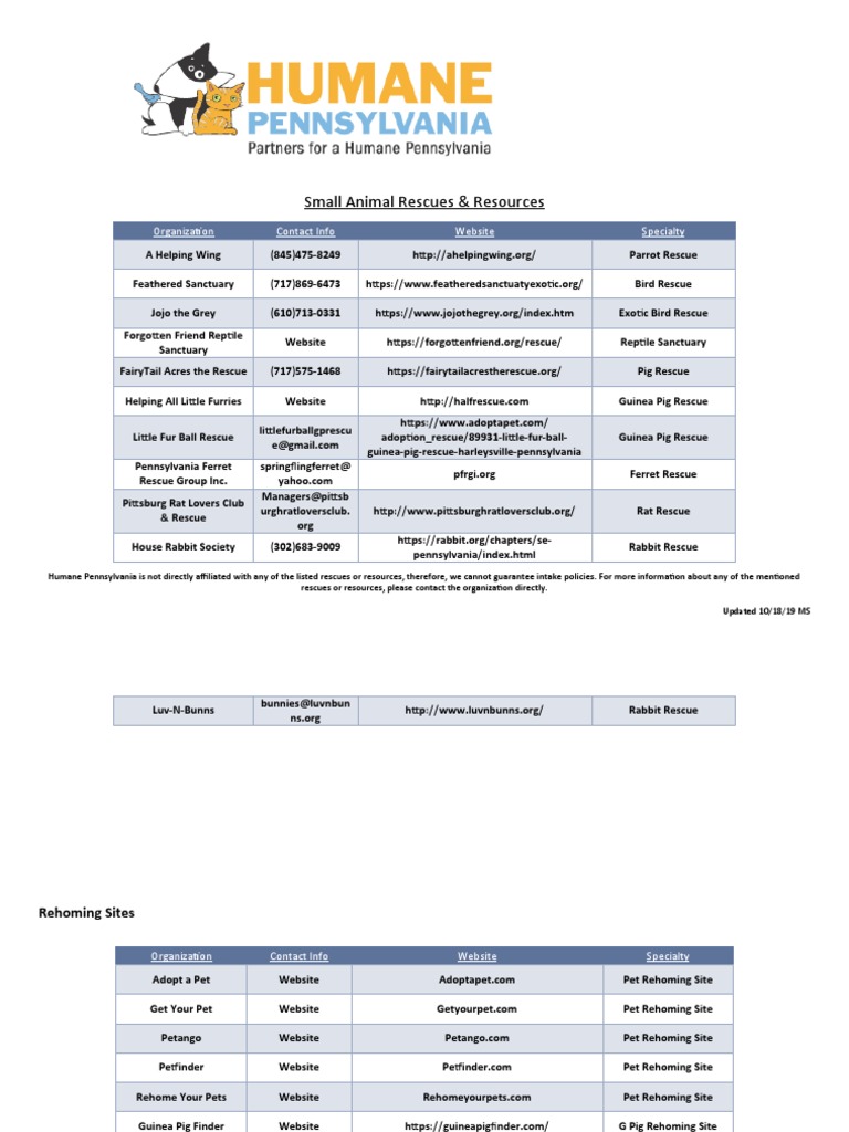 Small Animal Rescues and Resources 2021 | PDF