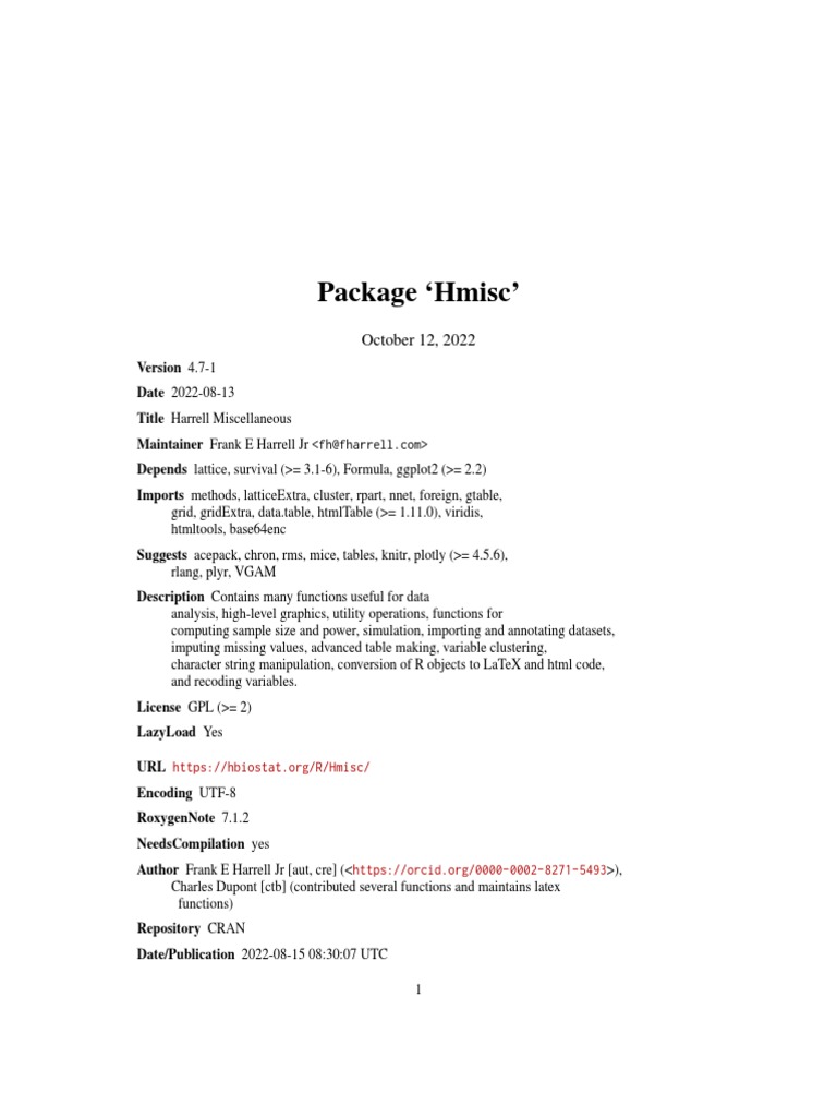 Package Hmisc' - Harrell (2022) | PDF | Bootstrapping (Statistics) | Dependent And Independent ...