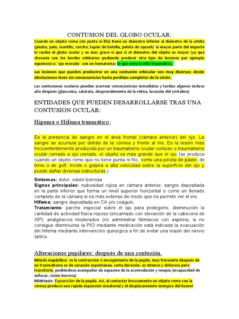 Contusion Del Globo Ocular | PDF | Ojo humano | Órganos sensoriales