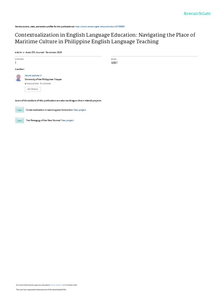 Contextualization in English Language Education Navigating The Place of ...