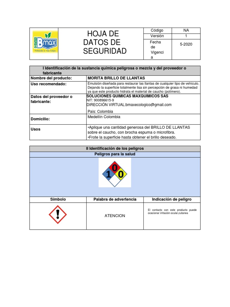 Hoja de Seguridad MORITA | PDF | Agua | Solubilidad