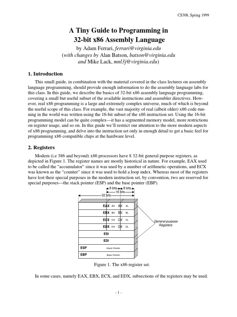 A Tiny Guide To Programming in 32-Bit x86 Assembly Language | PDF | Subroutine | Assembly Language
