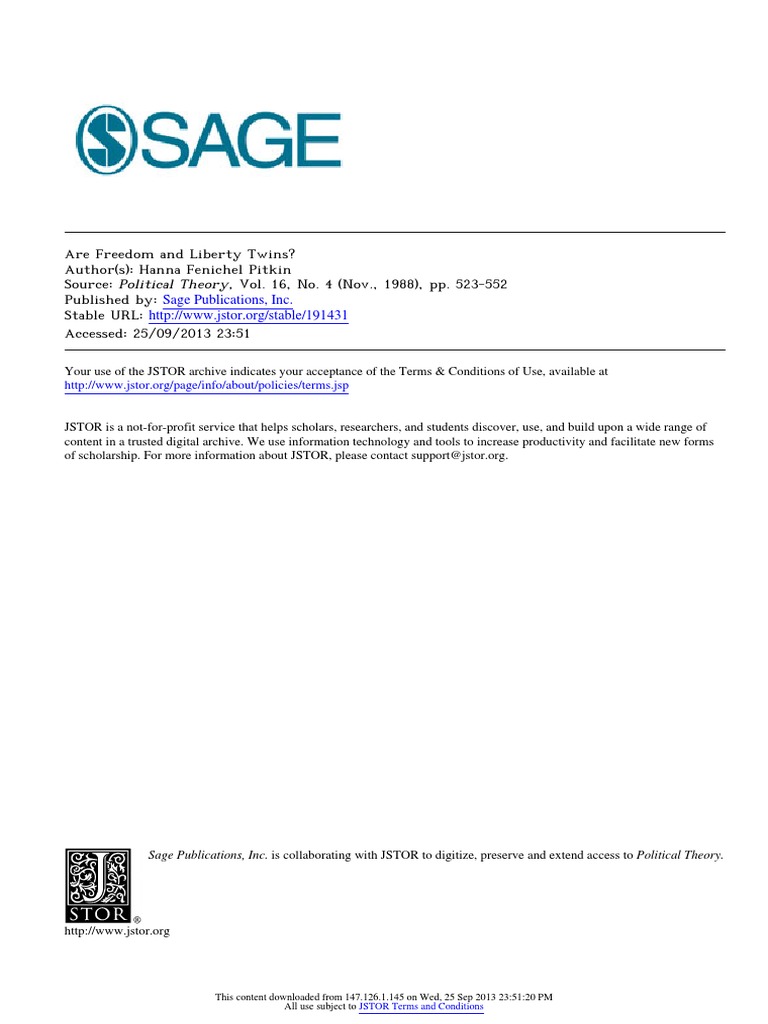 PITKIN. Are Freedom and Liberty Twins | PDF | Liberty | Ancient Rome