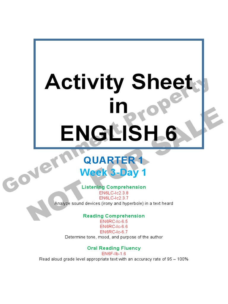 Activity Sheet in English 6: Quarter 1 | PDF | Irony
