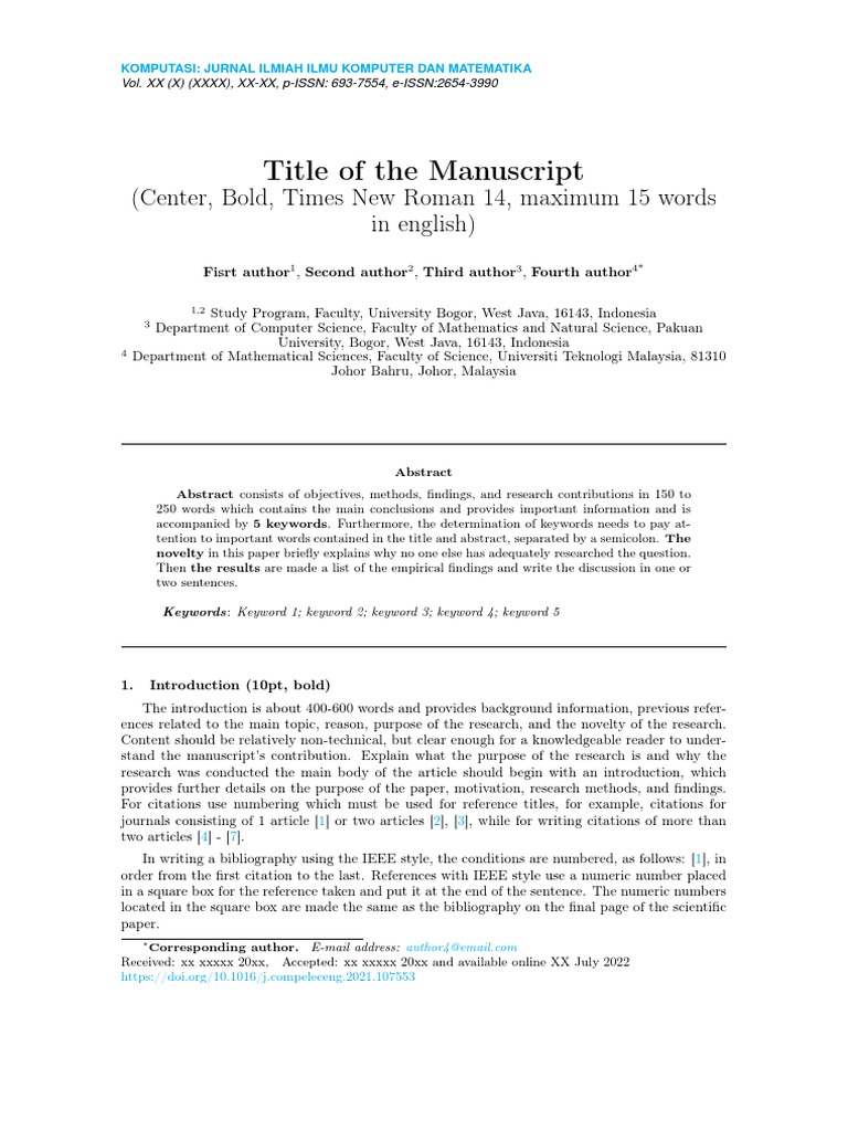 Komputasi Jurnal Ilmiah Ilmu Komputer Dan Matematika | PDF | Citation ...