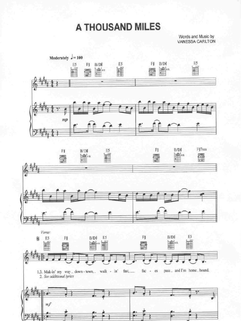 1000 Miles Piano Sheet Music | PDF | Entertainment (General)