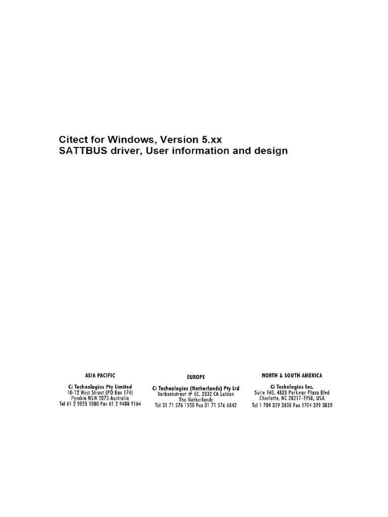 Citect For Windows, Version 5.xx SATTBUS Driver, User Information and ...