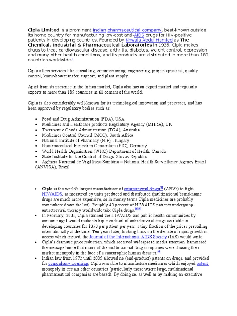 Cipla: Leader in Affordable HIV Medications | PDF | Pharmaceutical Drug ...