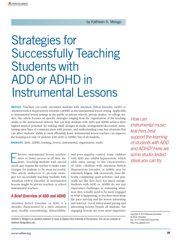 Strategies For Successfully Teaching Students With Add or Adhd in ...