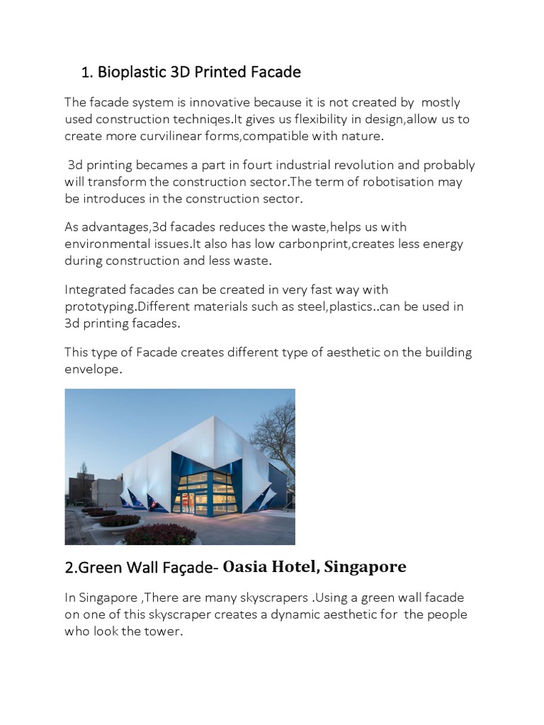 Innovative Facade Technologies: A Comparative Analysis of Bioplastic 3D Printing, Green Walls ...