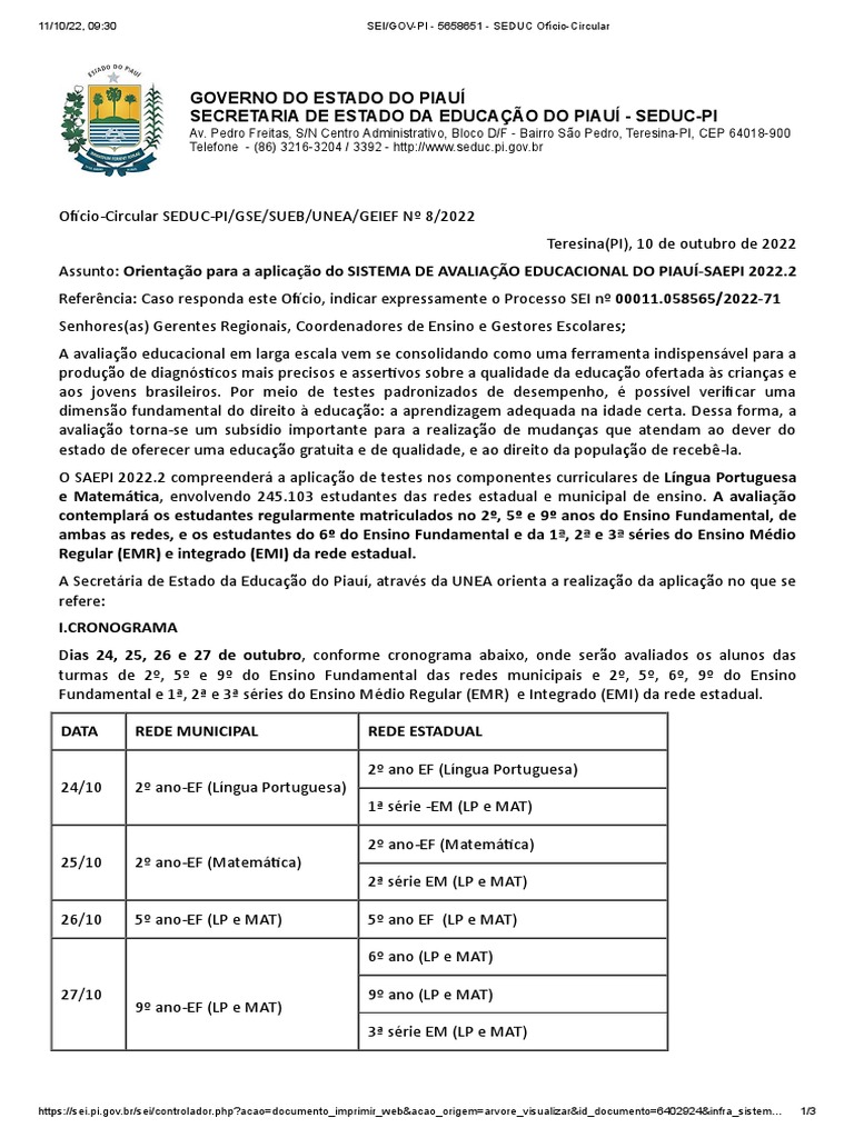 SEI - GOV-PI - 5658651 - SEDUC Ofício-Circular | PDF