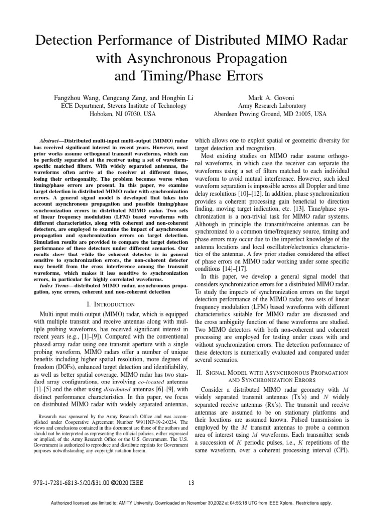 Detection Performance of Distributed MIMO Radar With Asynchronous ...