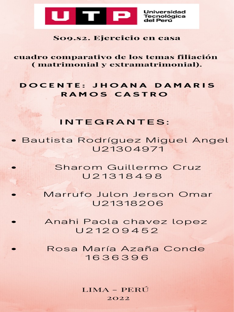 Docente: Jhoana Damaris Ramos Castro: S09.s2. Ejercicio en Casa | PDF ...