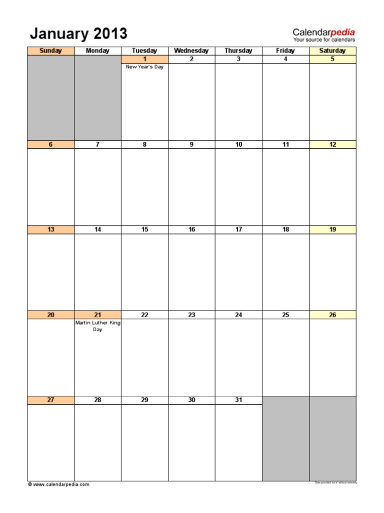 January-2013-Calendar-Portrait | PDF