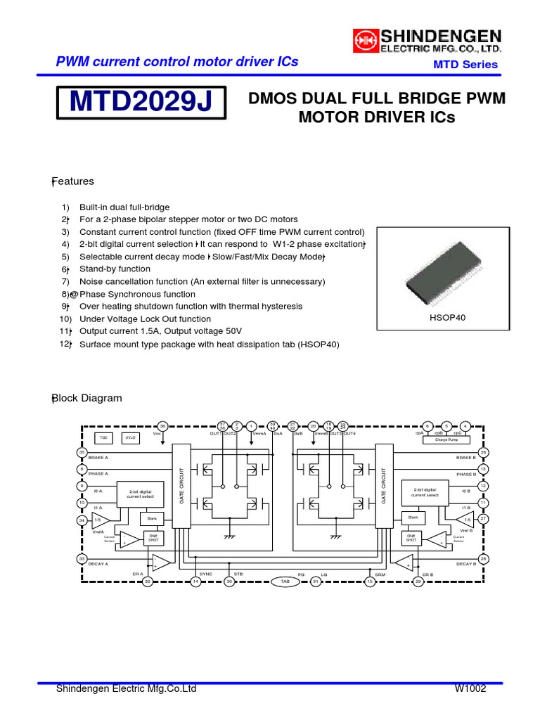 Mtd2029je w1002 | PDF | Electric Motor | Mosfet
