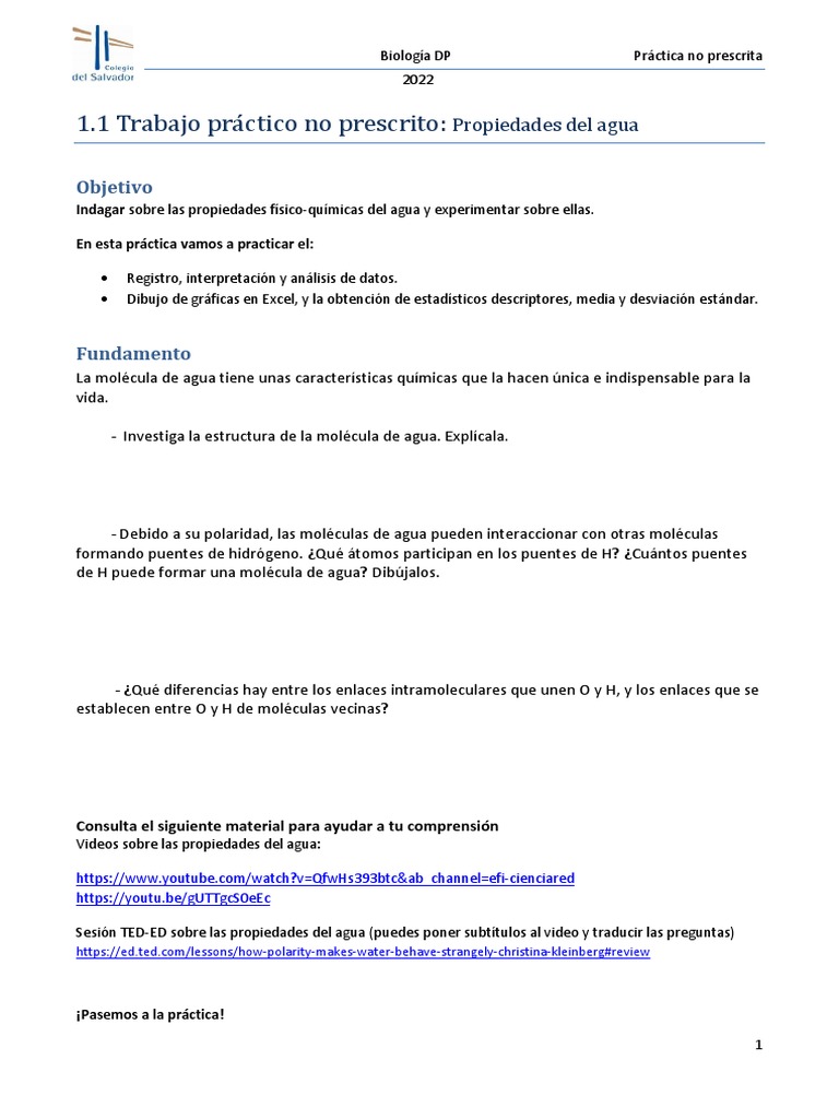 Biología DP Práctica No Prescrita | PDF | Agua | Termómetro