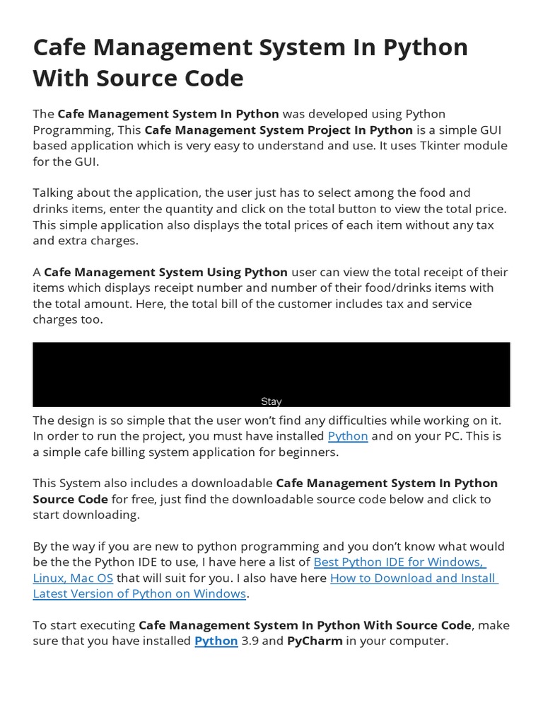 Cafe Management System in Python With Source Code | PDF