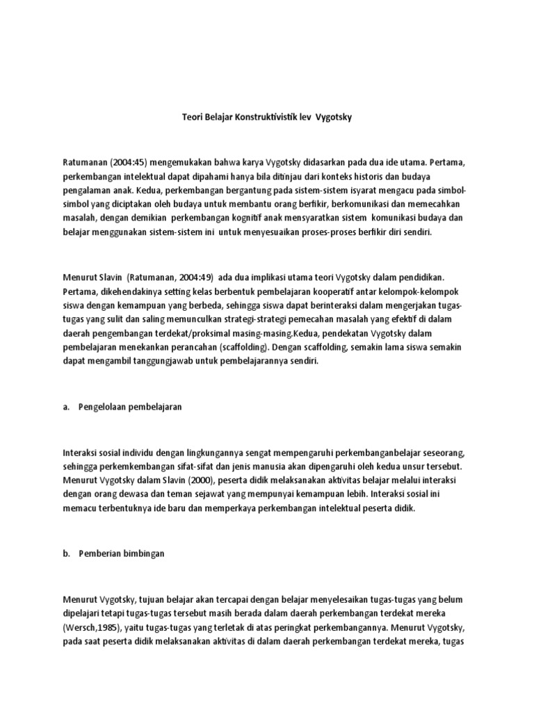 Teori Belajar Konstruktivistik Lev Vygotsky | PDF
