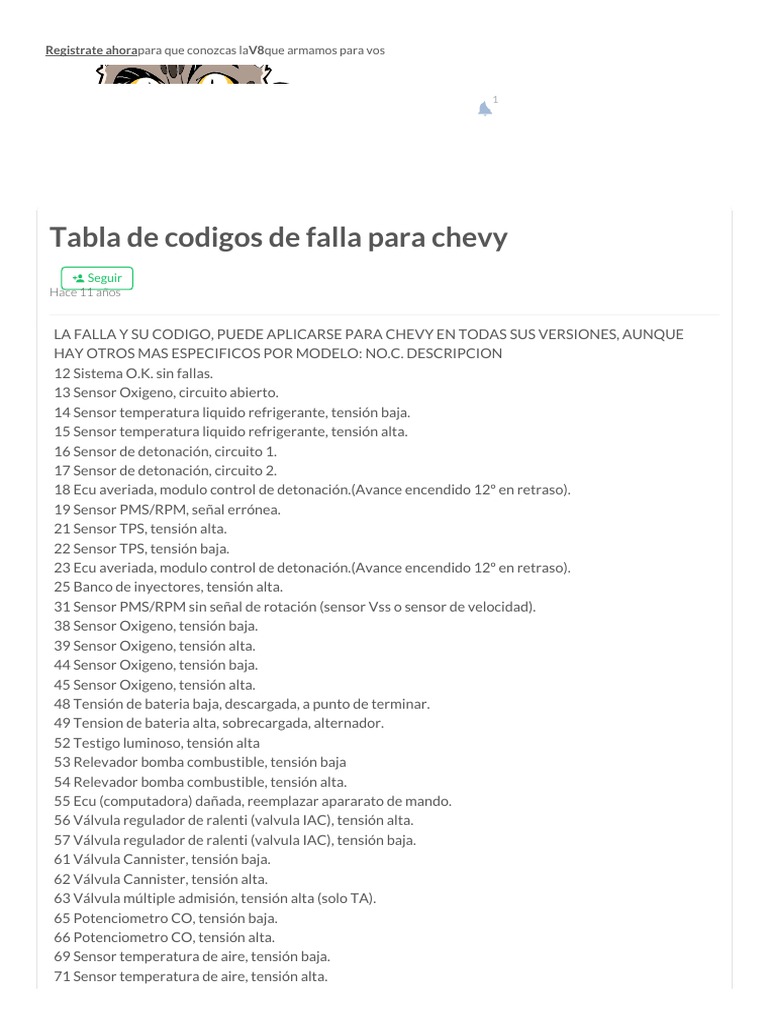 Tabla de Codigos de Falla para Chevy - Autos y Motos | PDF | Hogar, jardinería y bricolaje ...