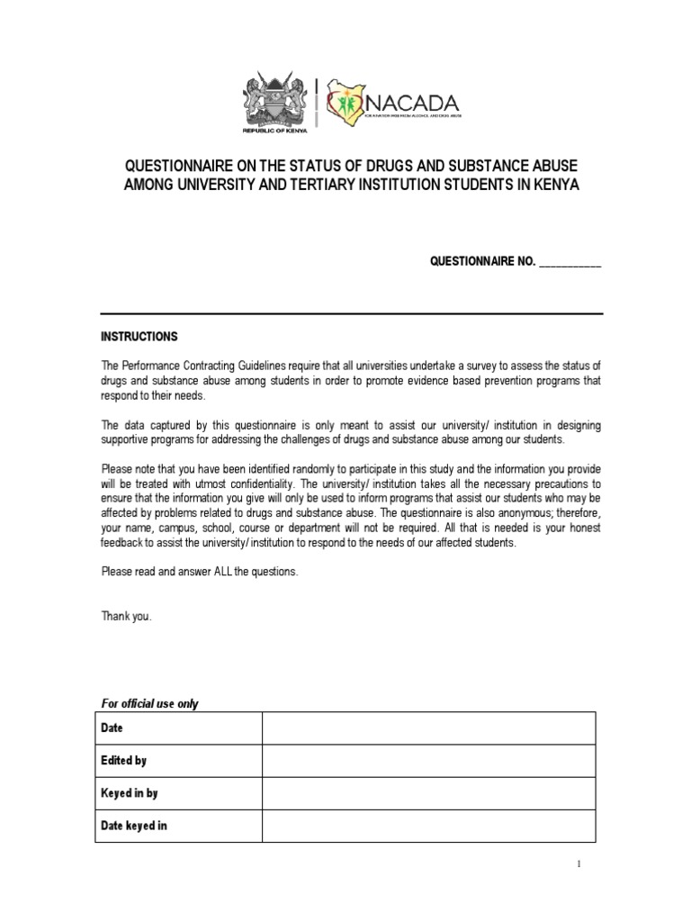 Questionnaire - ADA Baseline Survey Among University Students in Kenya ...