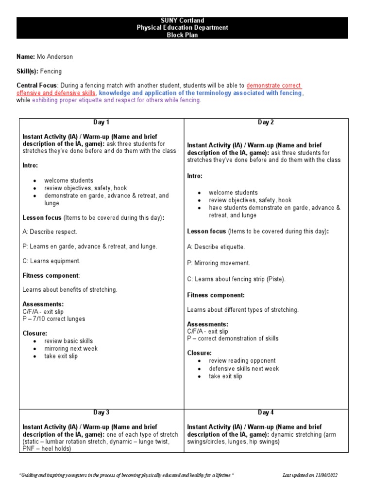 Block Plan | PDF | Fencing | Behavior Modification