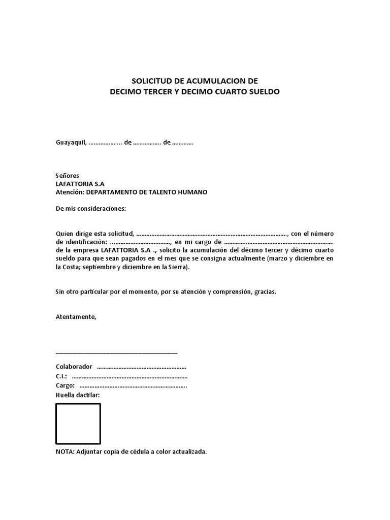 Solicitud de Acumulacion 13 y 14 Sueldo | PDF Solicitud de Acumulacion 13 y 14 Sueldo | PDF