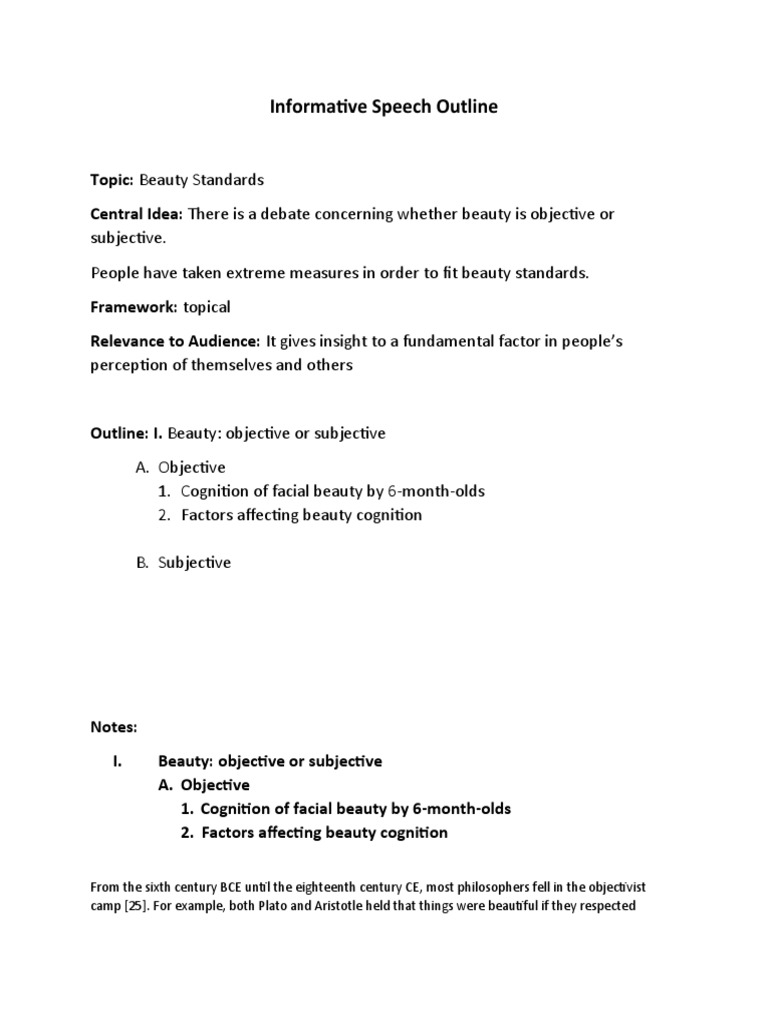 Informative Speech Outline Beauty Standards Pdf