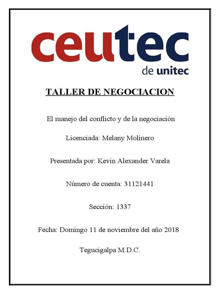 Tarea - Manejo Del Conflicto y Negociacion - Kevin Varela - 31121441 ...