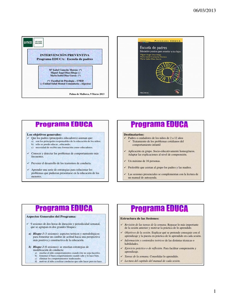 Intervención Preventiva Programa EDUCA: Escuela de Padres | PDF