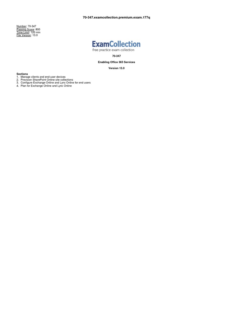 70-347.examcollection - Premium.exam.177q: 70-347 Enabling Office 365 Services Sections | PDF ...