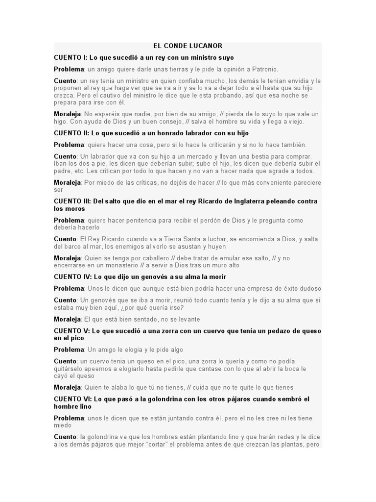 El Conde Lucanor Resumen | PDF